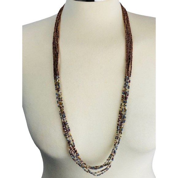 LOFT | Jewelry | Loft Multistrand Sparkly Seed Bead 33 Necklace Bronze ...